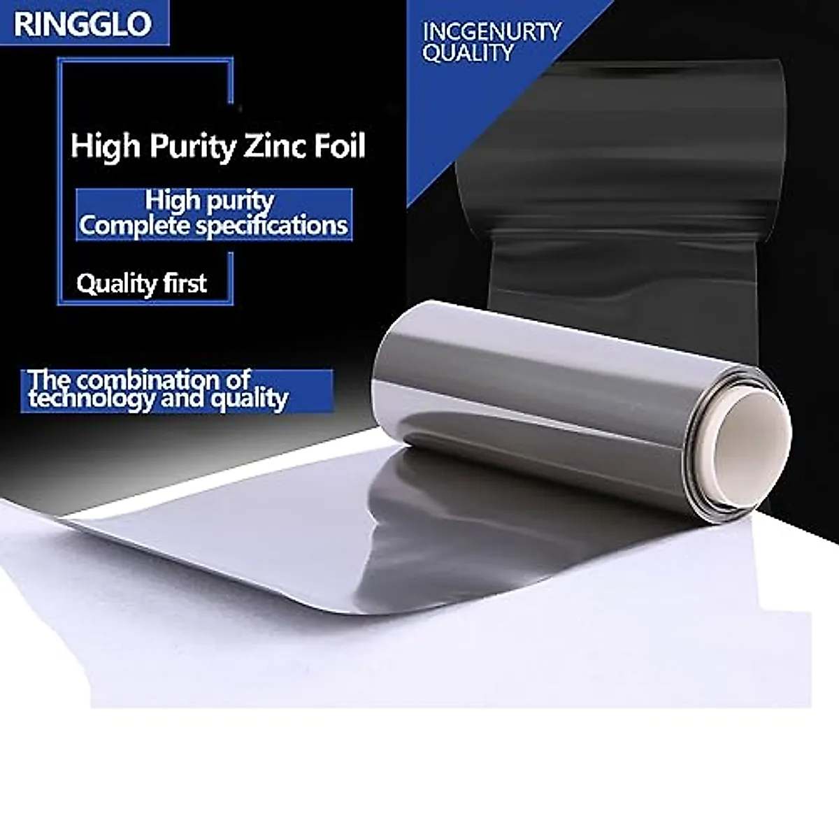 RINGGLO High Purity Zinc Foil, Length 1M Pure Zinc Zn Sheet Plate Zinc Skin Zinc Roll Metal Foil Strip for Science Lab DIY Craft Metalworking,0.1x100mm