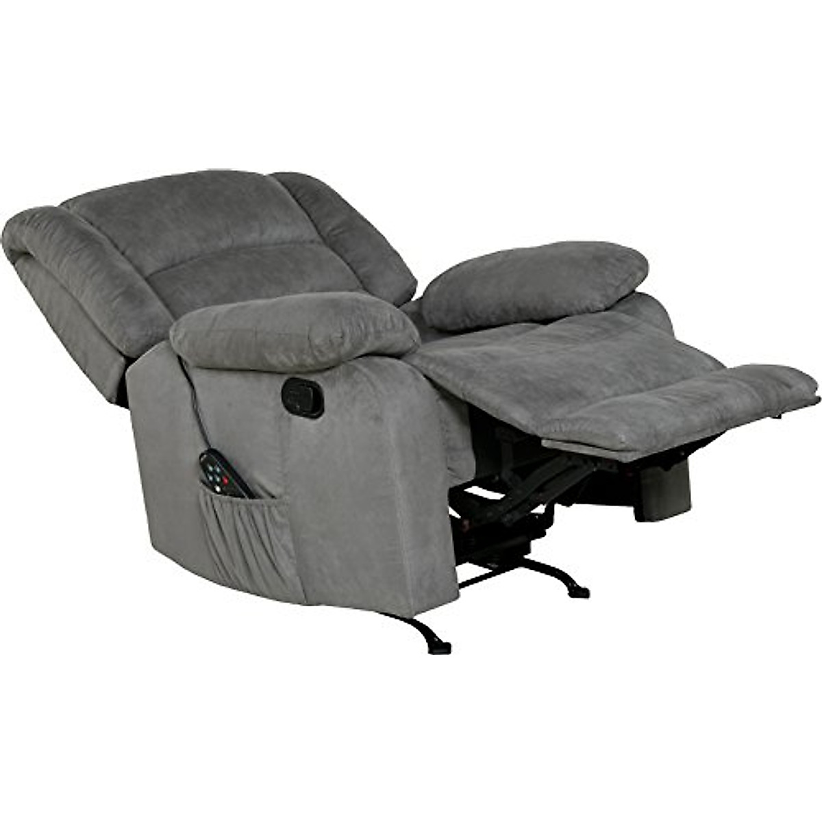 Relaxzen Longstreet Rocker Recliner with Massage, Heat and Dual USB Ports, Microfiber, Gray