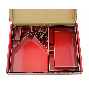 (Set of 10) 3D Cookie Cutter Set for Gingerbread Houses, Christmas Cookie Cutters for Kids, Gift Box Packaging