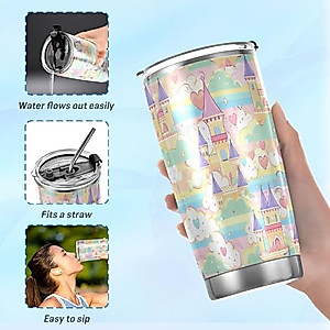 HXshaoye Castle, Princess cartoon Stainless Steel reusable coffee cups with lids with Lid and Straw hot coffee travel mug for café simply flip straw tumbler vaso para cafe termica 20oz