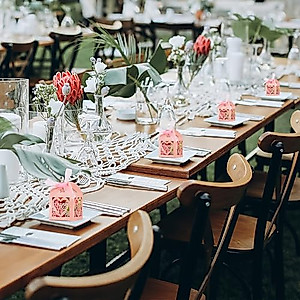 12TEN 50 Pack Thank You Gift Boxes for Wedding Party Favors Boxes Laser Cut boxes Party Favor Box Small Gift Boxes for Wedding Baby Shower Birthday Party with Ribbons, 55 Free stickers (Pink)