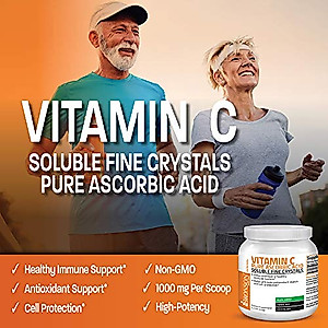 Vitamin C Powder Pure Ascorbic Acid Soluble Fine Non GMO Crystals – Promotes Healthy Immune System and Cell Protection – Powerful Antioxidant - 1 Kilogram (2.2 Lbs)