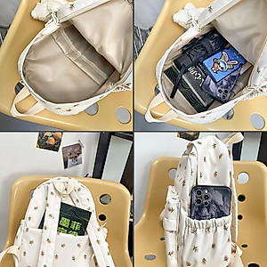 kakarin choyx Kawaii Backpack Mori Art Floral School Bag With Pendant 12.2 Inch Aesthetic Backpack Cute Backpack Medium School Bag (Pink, Middle)