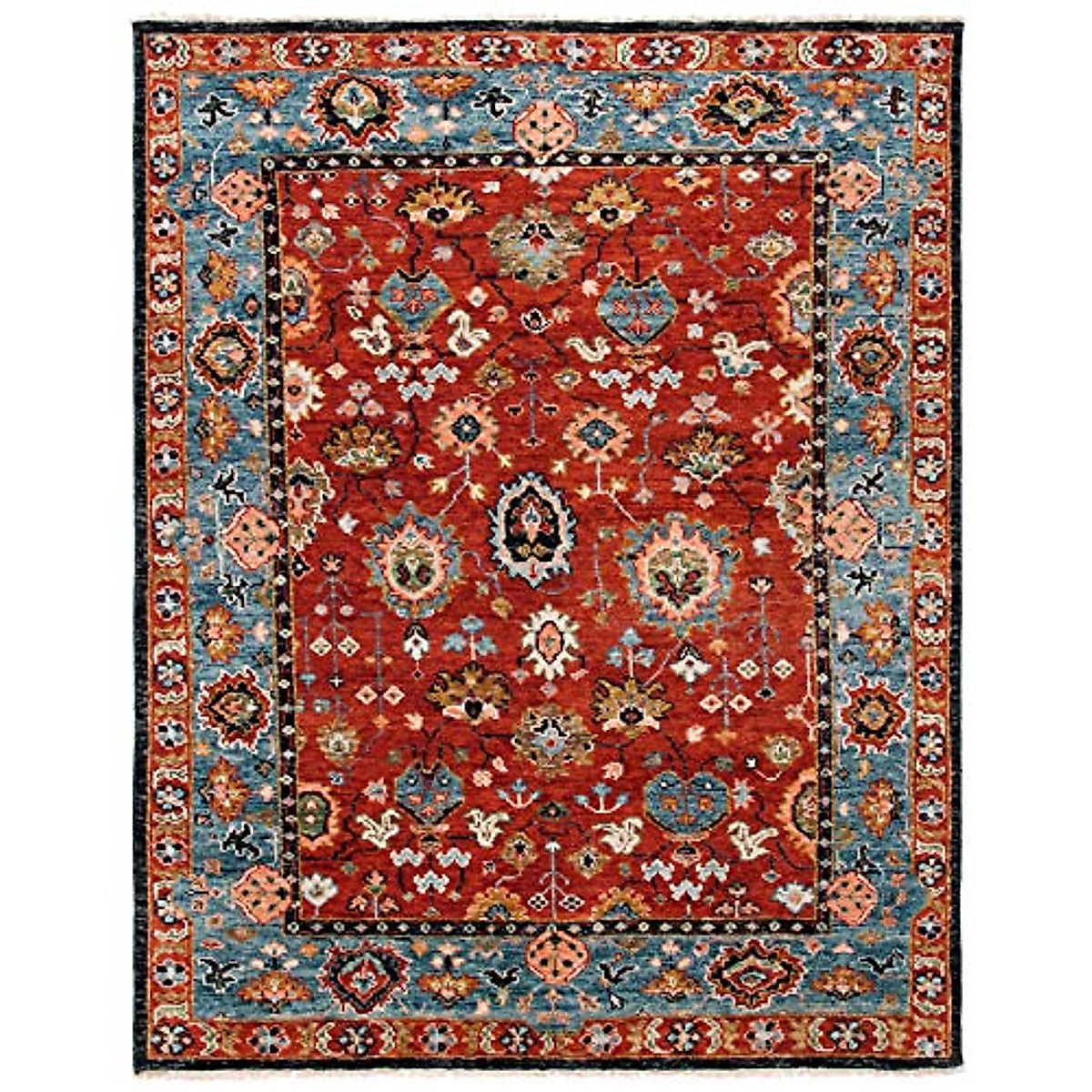 SAFAVIEH Samarkand Collection 10' x 14' Red/Blue SRK117Q Hand-Knotted Traditional Oriental Premium Wool Area Rug
