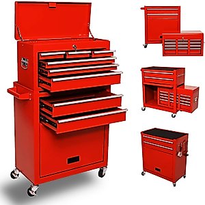 DUSACOM 8-Drawer High Capacity Rolling Tool Box with Wheels,Rolling Tool Chest with Drawer,Tool Box on 4 Wheels with Lock, Tool Storage Cabinet Removable Portable Box for Garage Warehouse