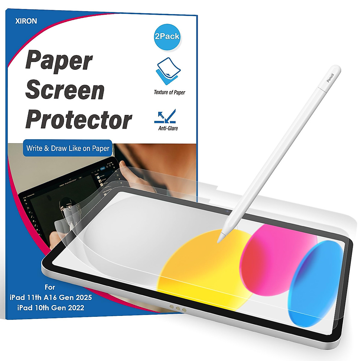 2 PACK Paper Screen Protector for iPad 11th Gen (A16)2025/10th Generation 2022(10.9 Inch), XIRON Matte PET Film for iPad 10.9-inch (10th generation), Write and Draw Like on Paper, Anti-GlareA & Anti-Scratch