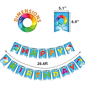Joy Bang Pool Party Banner, Pool Party Decorations, Happy Birthday Banner for Summer Swimming Hawaiian Beach Tropical Theme Decor for Kids Adults, Birthday Party Favors Supplies