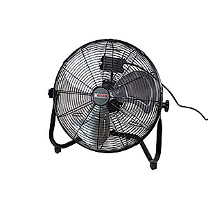 K Tool International 77721; 18” Floor Fan; Commercial, Residential, and Industrial Use, 3 Speed High Velocity Motor, Multiple Angle Tilt for Various Positions, 2,447 Max CFM, 1 Year Warranty, Black