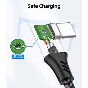 SUNGUY 2-Pack 1FT Right Angle USB A to USB C Charger Cable, Braided 3A Fast Charging & Data Sync 90 Degree USB 2.0 Type C Cable Compatible with Galaxy S20 S10 S9 Plus and More