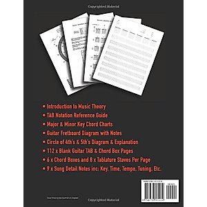 Guitar Blank Tablature & Chord Boxes: Includes introduction to music theory for guitar with explanations, diagrams, chord charts and TAB notation ... intermediate acoustic & electric guitarists