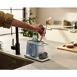 Joseph Joseph Kitchen Sink Caddy Organizer, Sponge Holder, Brush Holder, Dish Cloth Hanger - Light Stone/Sage