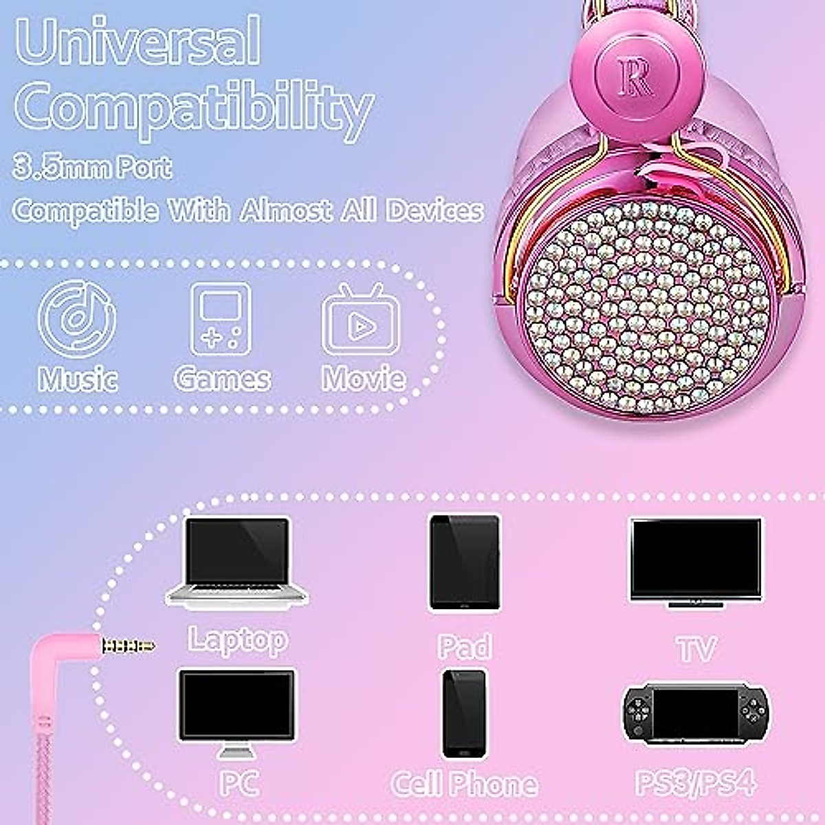 lalacosy Kids Headphones,Wired Headsets with Gifts Packing Include Sticker&Bracelet for Girls,Built-in Mic&On/Over Ear HD Stereo for Online Study/School/Tablet with Nylon Cable