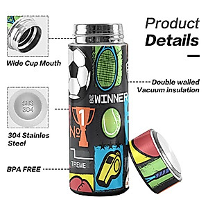 CaTaKu Sport Cool Cartoon Water Bottle Insulated 16 oz Stainless Steel Flask Thermos Bottle for Coffee Water Drink Reusable Wide Mouth Vacuum Travel Mug Cup