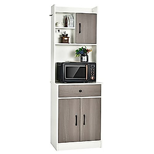 YDXNY Three Door 71" Kitchen Buffet Storage Cabinet with Trolley Adjustable Shelves Black/White (Color : E, Size : As Shown)