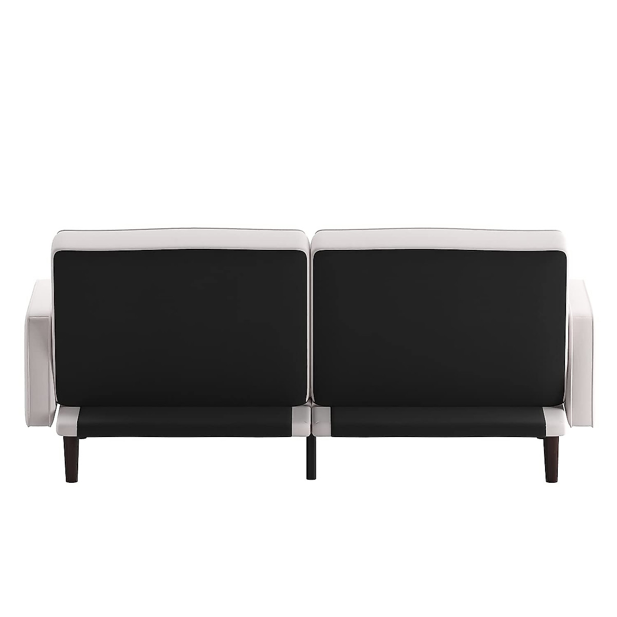 Flash Furniture Delphine Convertible Split Back Sofa Futon - Gray Faux Linen Upholstery - Solid Wood Legs - Curved Armrests - Sleeper Couch for Small Spaces,Grey