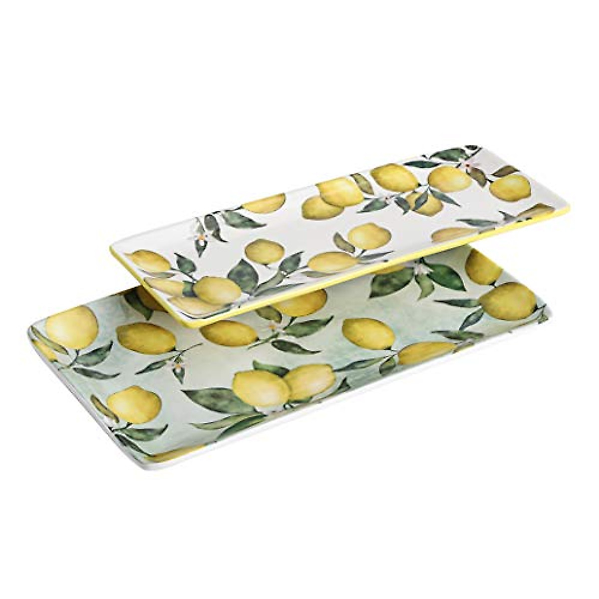 Bico Lemon Dreams Ceramic 14 inch Rectangular Serving Platter, Set of 2, for Serving Salad, Pasta, Cheese, Ham, Appetizer, Microwave & Dishwasher Safe