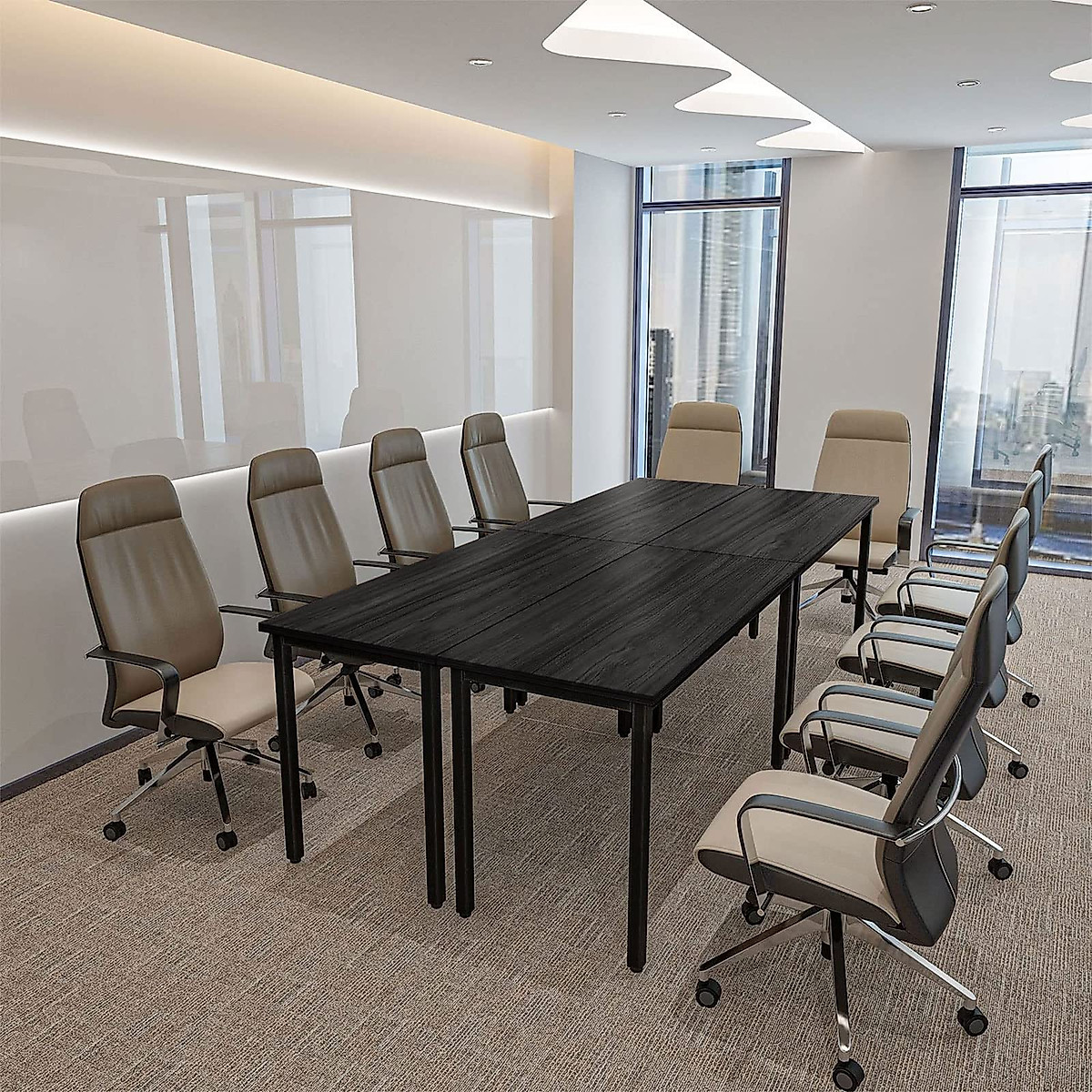 Bonzy Home Conference Tables 8ft Office Computer Desk for Meeting Room Study Writing Printer Podcast Table Save Space Design for 10 People Modern Black 4PCS (94.4"x47.2"x29.5", Black)