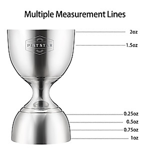 Plat Star Cocktail Measuring Jigger, Shot Measure Double Jigger with Measurements inside, Bar Jigger Liquor Alcohol Measuring, Bell Jigger for Bartending, 2 oz 1 oz Bartender Jigger Stainless Steel