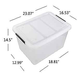 Waikhomes 4 Pack Large Plastic Storage Boxes, Large Lidded Storage Bins with Wheels, 70 L