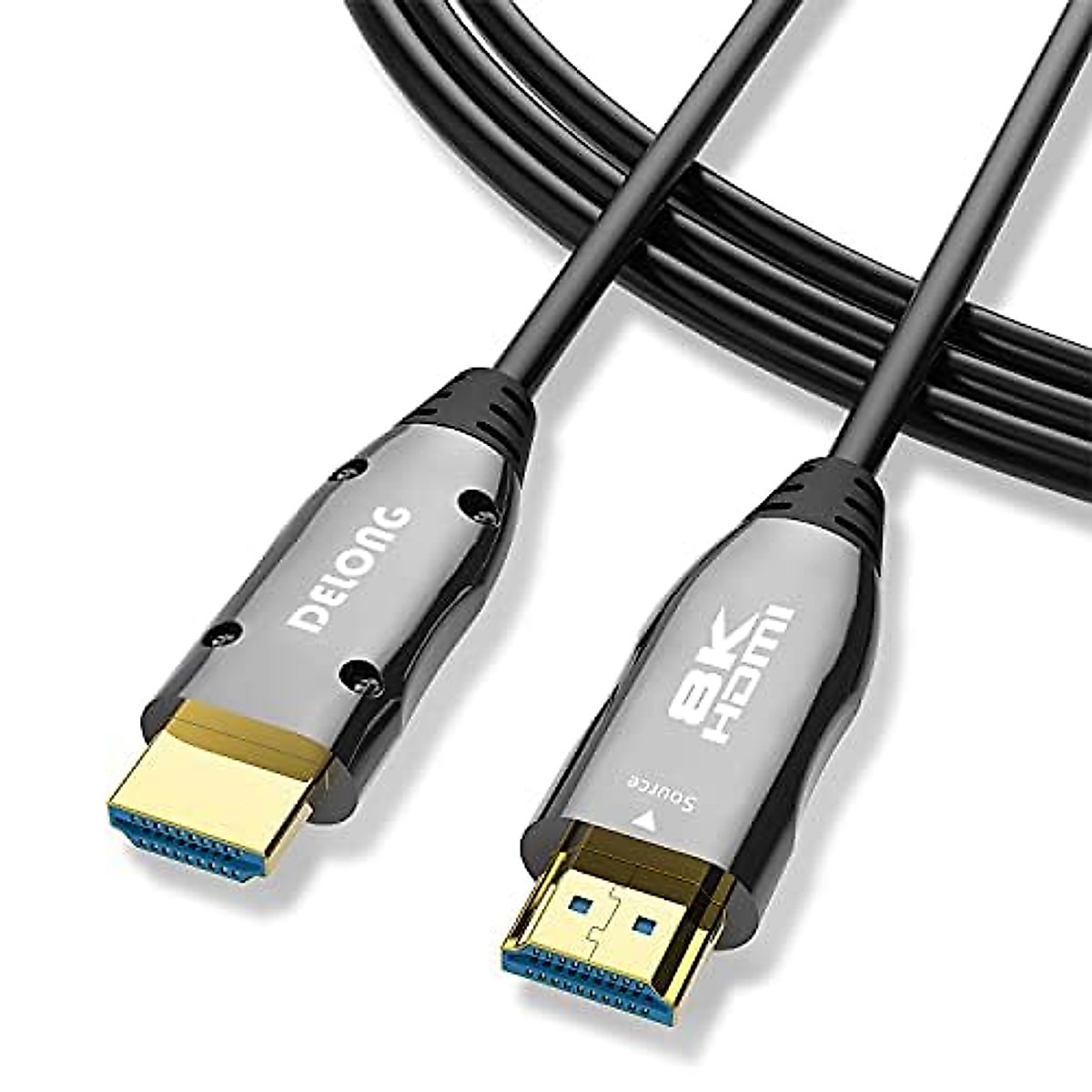 8K Fiber HDMI Cable 50ft, DELONG HDMI 2.1 Fiber Optic Cable Support 8K@60Hz, 4K@120Hz, 48Gbps, eARC Compatible with PS5, Xbox,RTX 3080 3090, Roku,8K TV DHDMI8K50FT Black