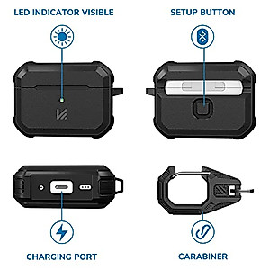 AirPods Pro 2nd/1st Generation Case, KMMIN Airpods Pro 2 Case Full Protective Hard Cover for Apple AirPods Pro 1st/2nd Gen Charging Case 2019/2022 with Keychain for Men Women [Front LED Visible]-Black