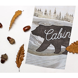 2 Rustic Lodge Dish Towels - Bear Themed Dish Towels | Wilderness Animals Woodland Themed Cabin Kitchen Towels | Camping Dish Towel Set for Hand, Cabin Dishes, Bathroom, Hunting Decor with Recipe Card