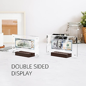 Dollar Bill Frame,Acrylic Currency Display Holder with Black Walnut Base Clear Paper Money Frame for Collectors Ticket Protector Photos Display Case,7.8 * 4.1inch（2PCS）