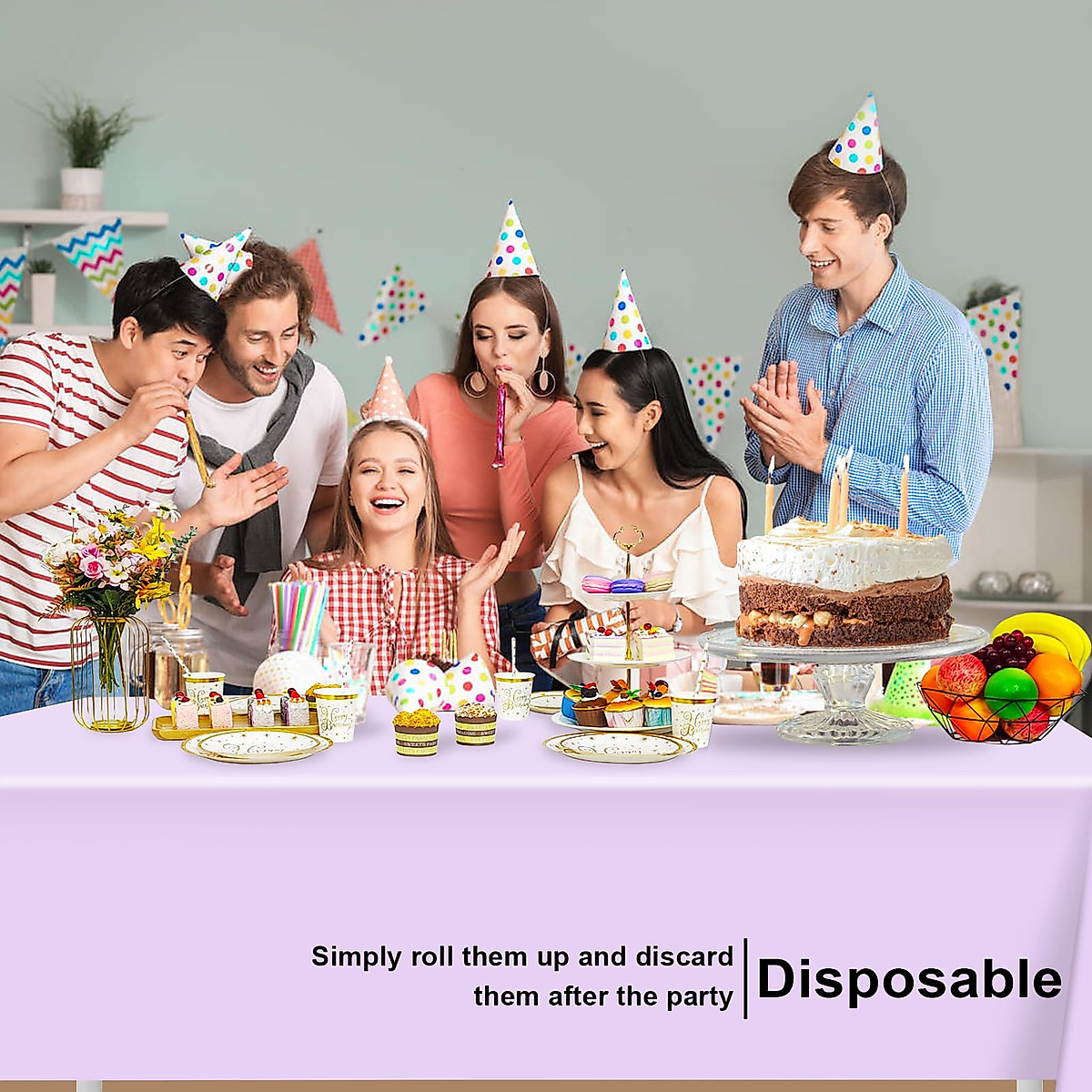 LIKAJON 3 Pack Disposable Light Purple Tablecloth, Rectangular Lavender Plastic Table Cloths for Parties Disposable, 54x108 in Waterproof Tablecloth for Birthday Party Baby Shower Picnic Valentines