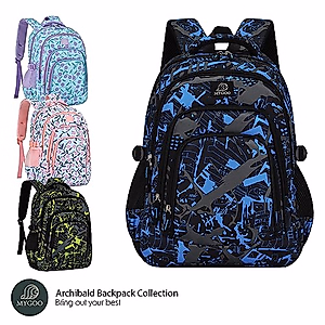 MYGOO Boys Vibrant School Backpack | Archibald Collection | 17" Tall 24L | Camo Blue