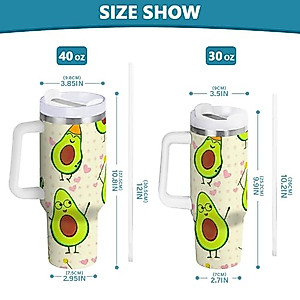 Cute Avocado Beige Insulated Stainless Steel Tumblers with Handle and Straw Lid for Water, Tumbler Insulated 30 OZ / 0.89 L