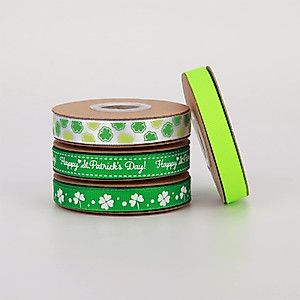 Meseey 20 Yards Shamrocks Grosgrain Ribbons 3/8 Inch Irish Day St. Patrick's Day Themed Clover Polyester Ribbon for Gift Wrapping Party Decoration Craft and Sewing