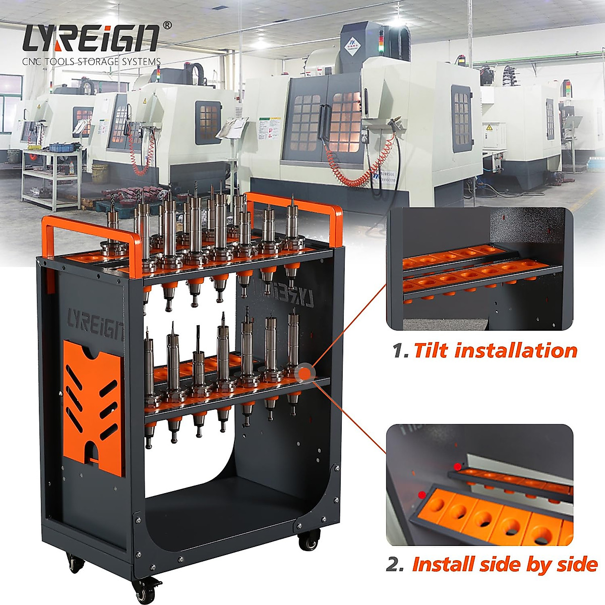 CAT50 Cart-20 Cap CNC Tool Cart，2023 New Model CNC Tool Transfer Cart， CNC Rolling Carts with Wheels， CNC Tools Holders, CNC Tools for CNC Cart, Cat 40 Tool Holder for Storehouse/Factory/Garage
