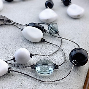 COIRIS 3 Layers Illusion Wire Long Statement Necklace Earrings Set For Women Black White Beaded (N0008-black+white)