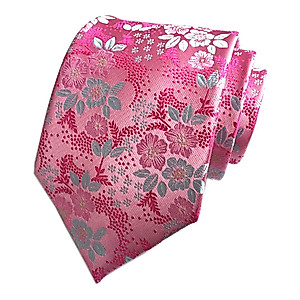 Elfeves Men's Women Boys Pink White Small Designer Jacquard Silk Tie Formal Self Necktie