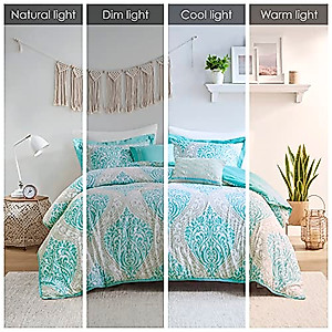 Intelligent Design Senna Comforter Set Full/Queen Size - Aqua Blue/Gray, Damask – 5 Piece Bed Sets – All Season Ultra Soft Microfiber Teen Bedding - Great For Guest Room and Girls Bedroom