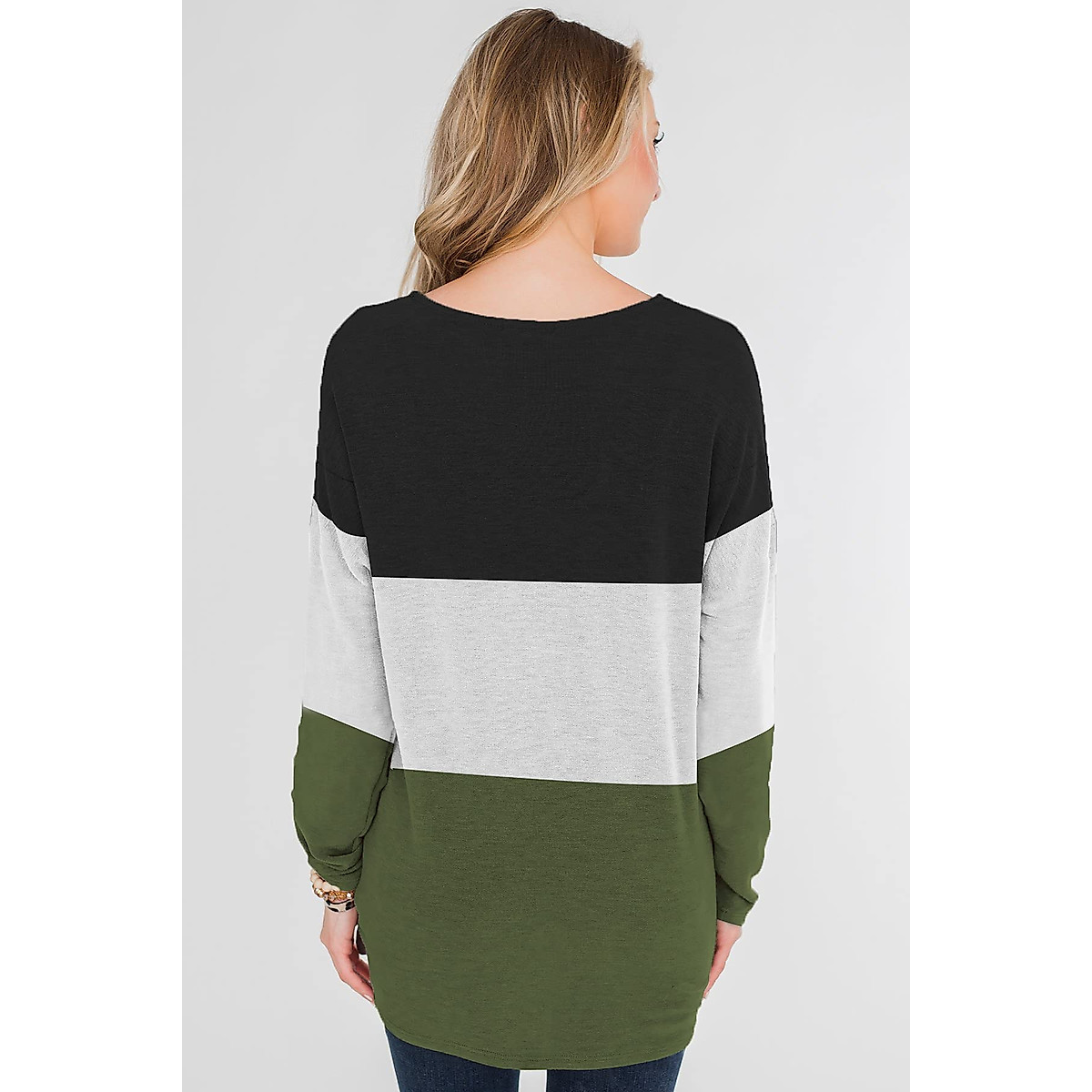 ETCYY NEW Womens Long Sleeve Tops Basic Fall Clothes Color Block Shirts Side Split T-Shirt A-black