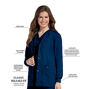 Landau Essentials Relaxed Fit 4-Pocket Snap-Front Scrub Jacket for Women 7525
