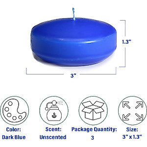 CandleNScent Unscented Floating Candles | 3 Inch - Fits in 3 Inch Vase and Above | Dark Blue | Floats On Water | Pack of 3