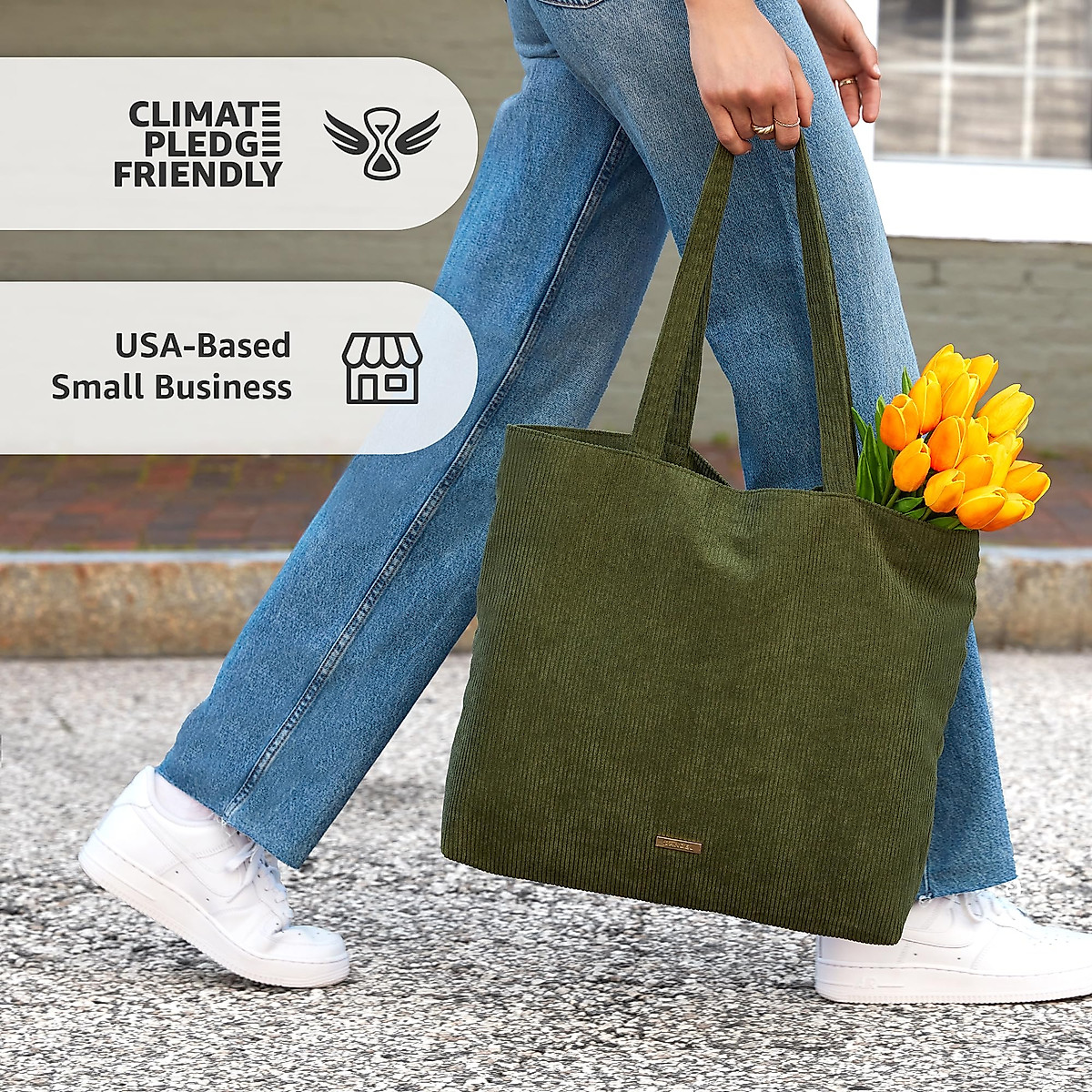 VANDEL Corduroy Tote Bag for Women and Men with Zipper and Inner Pockets. Cute School Tote Bag with Zipper, Aesthetic