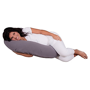 Leachco Snoogle Mini Chic Jersey - Compact Side Sleeper Pregnancy Pillow - Sky Gray