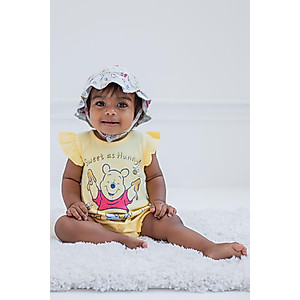 Disney Winnie the Pooh Newborn Baby Girls Snap Romper and Bucket Sun Hat Yellow 3-6 Months