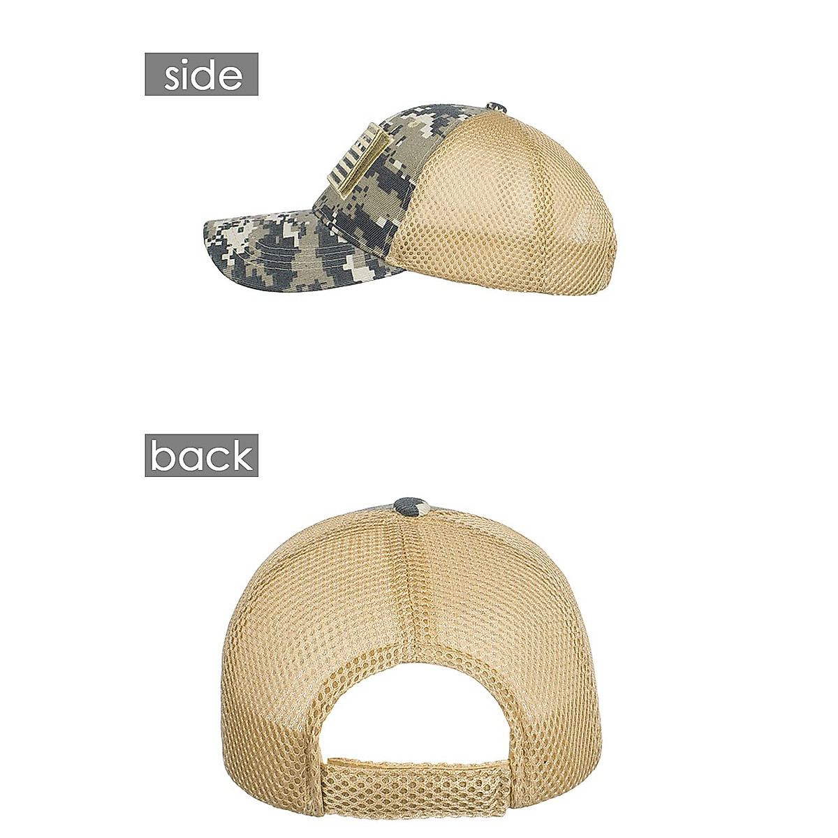 Anna-Kaci Camouflage Trucker Special Tactical Operator Forces USA Flag Patch Baseball Cap, Grey camo, OneSize