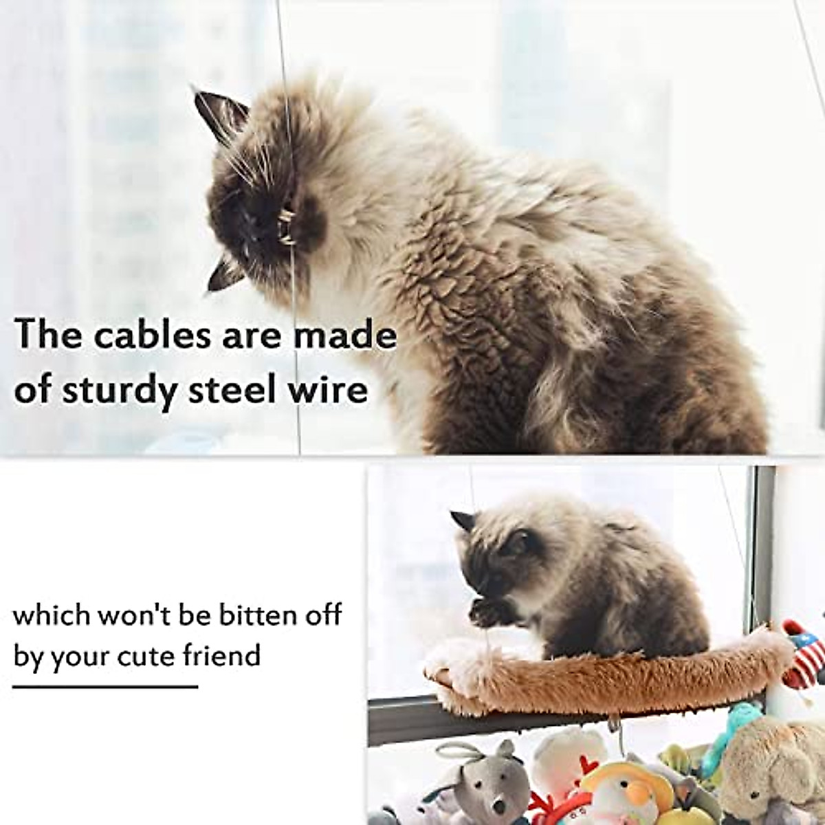 HlinZoom Cat Window Hammock, Cat Window Perch with Fluffy Blanket, Easy to Assemble Cats Window Resting Seat for Sunbathe Indoor