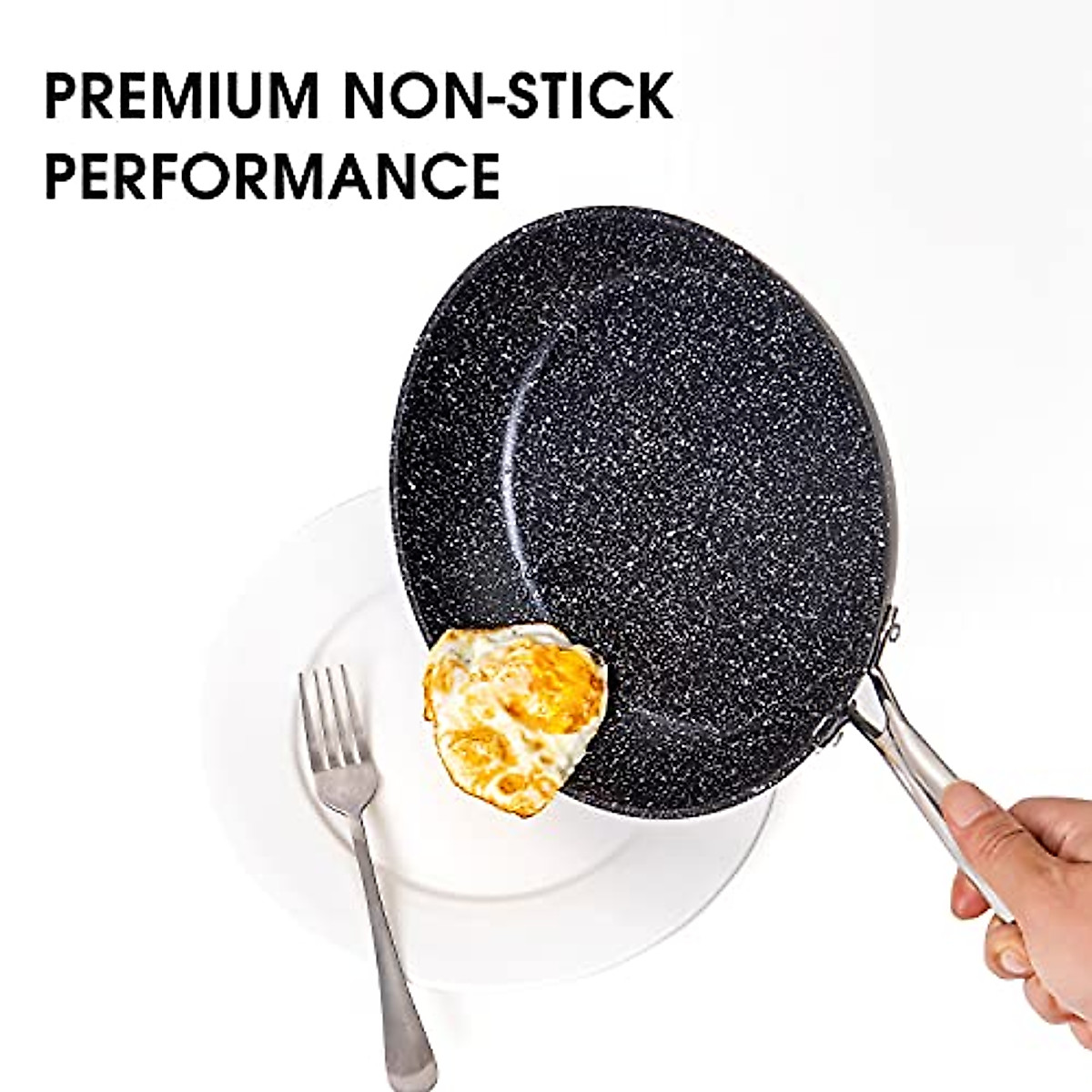 JEETEE Kitchen Pots and Pans Set Nonstick Granite Cookware Set Pans for Cooking w/Frying Pan, Saucepan, Cooking Pot, Oven Safe(Black, 15pcs Cookware Set)