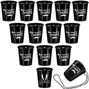 20 Pack Bachelor Shot Glass Necklace Bulk Groom Team Shot Cups with Beaded Necklace Bachelorette Bridal Shower Party Favors Supplies Wedding Proposal Gifts for Men Groomsman, Black