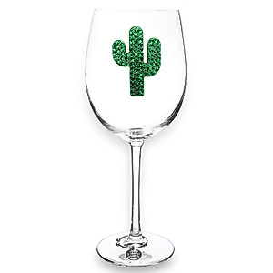 THE QUEENS' JEWELS Cactus Jeweled Stemmed Wine Glass, 21 oz. - Unique Gift for Women, Birthday, Cute, Fun, Not Painted, Decorated, Bling, Bedazzled, Rhinestone