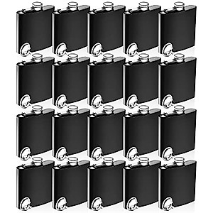 20 Pieces Stainless Steel Hip Flask Matte Black Flask Set Leak Proof Drinking Liquor Flask Metal Hip Flask with 20 Pieces Funnel for Men Women Drinking Alcohol Whiskey Wine Wedding Party Supply (6 oz)