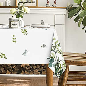 Horaldaily Spring Summer Tablecloth 60x84 Inch, Eucalyptus Floral Table Cover for Party Picnic Dinner Decor