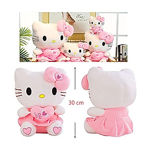 SecretCastle Plush Cat Toys Baby Girls Dolls 30 cm,Kitten Stuffed Animals Cat Fluffy Hugging Pillow with Love Heart Great Gift for Kids, Friends and Family (Pink)