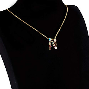 Women Large Initial Colorful Rhinestones Gold Plated Necklace 26 Letter Pendant KANGMOON